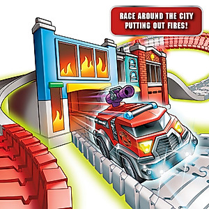 Ontel Magic Tracks Fire Rescue Glow in The Dark Racetrack Set with 10 Feet of Speedway