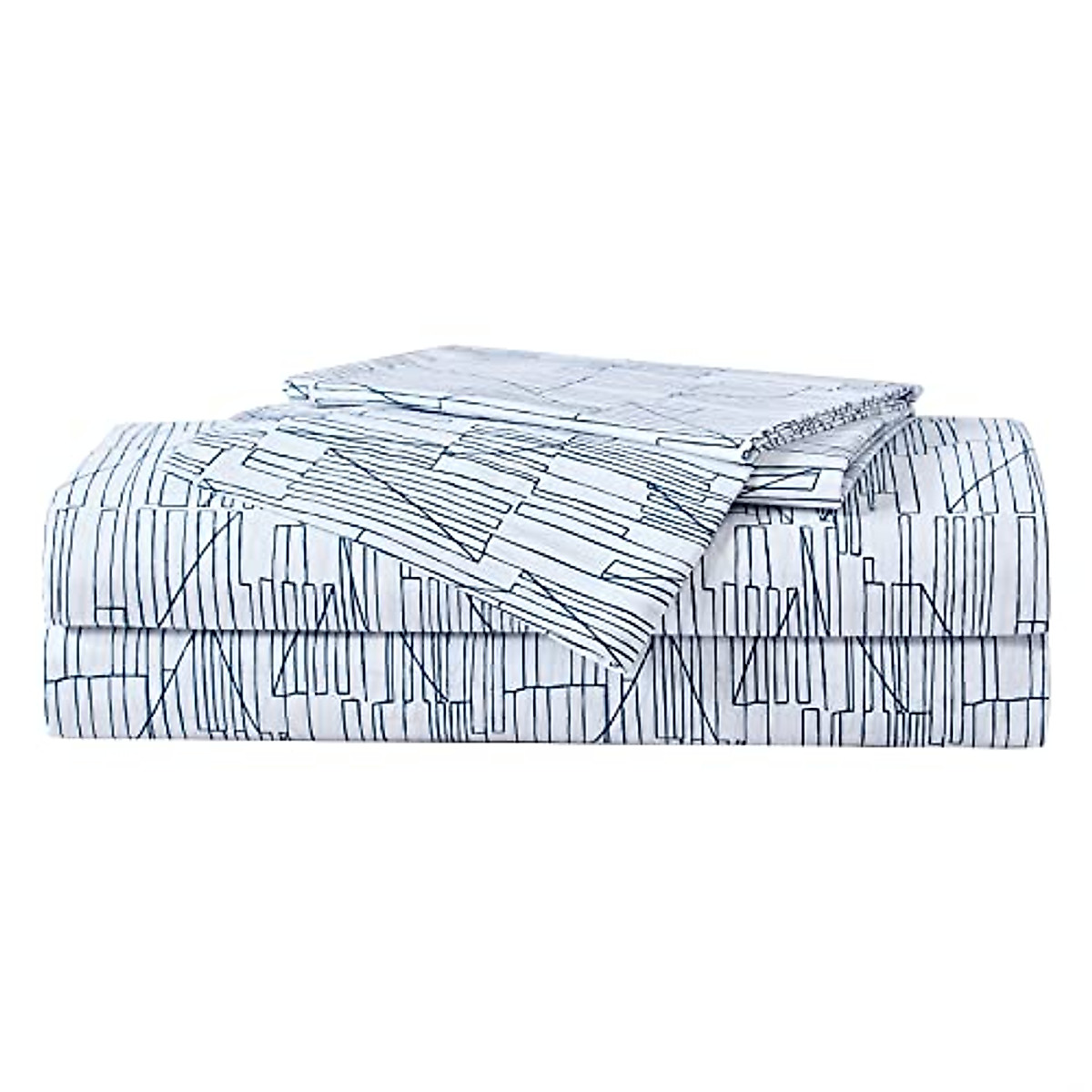 City Scene - Queen Sheets, Cotton Percale Bedding, Crisp & Cooling Home Decor (Tally Navy, Queen)