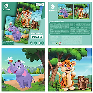 BST SHIER Magnetic Puzzles for Kids Ages 3 4 5 6, TWO-20 Piece Dinosaurs Wooden Jigsaw Puzzles Book for Toddlers, Travel Games and Travel Toys for 3 4 5 6 Year olds Boys and Girls