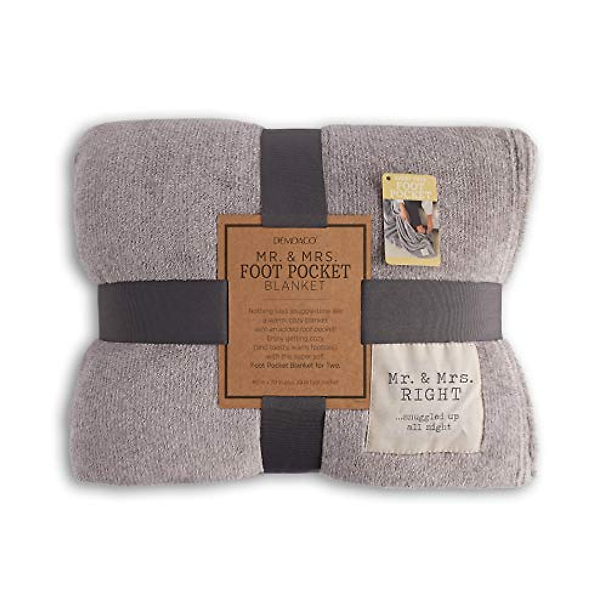 DEMDACO Mr. and Mrs. Cuddle Greywash 60 x 70 Fleece Fabric Foot Pocket Throw Blanket