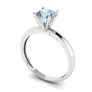Clara Pucci 1.0 ct Round Cut Solitaire Natural Sky Blue Topaz gemstone Bridal Designer Anniversary Engagement Ring in 14k White Gold