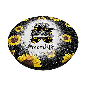 Mom Life Messy Hair Bun Sun Flower Floral Mother's Day PopSockets Standard PopGrip