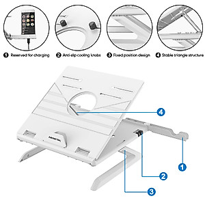 AboveTEK Genie Book Laptop Stand Riser - 9 Height/Angle Adjustable, Portable Laptop Riser Foldable to 11x11x1” - Fits 6” to 17” Laptop & 2 Extra Phone Holders - Ideal Gift for Family(White)
