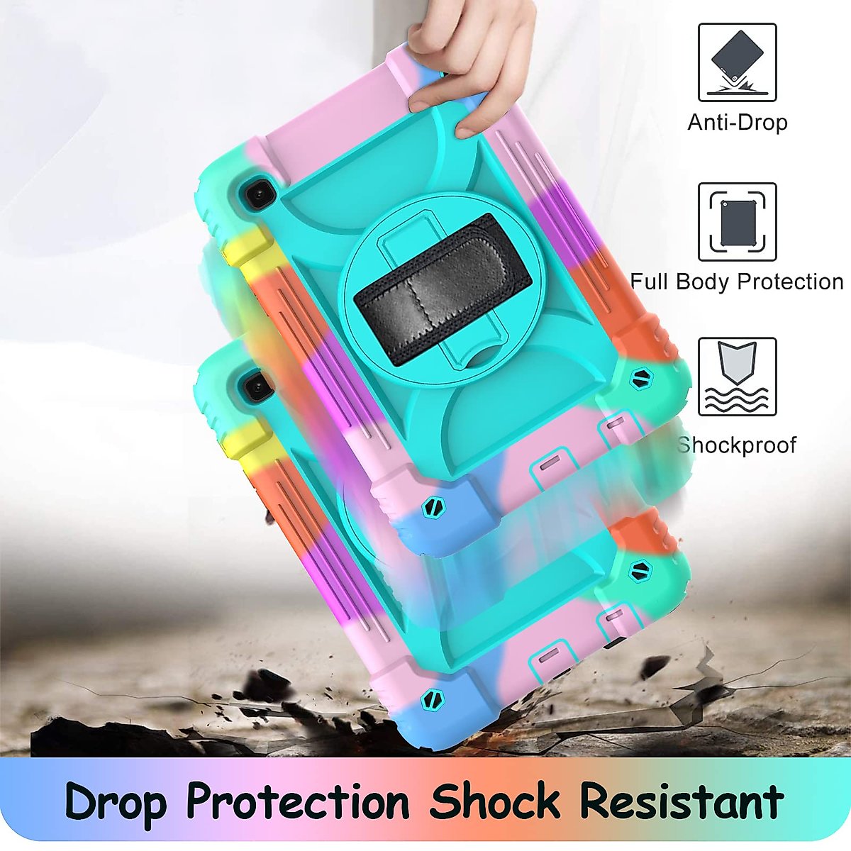 LTROP Samsung Galaxy Tab A7 Lite Case,Galaxy Tab A7 Lite Case for Kids,3-Layer Shockproof Cover Case with Swivel Stand/Hand Strap for Samsung Galaxy Tab A7 Lite 2021 8.7 Inch (SM-T225/T220), Aqua Teal