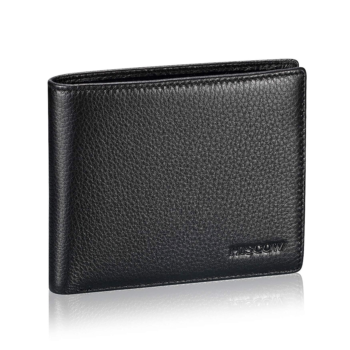 HISCOW Full Grain Leather Bifold Wallets for Men, Slim Minimalist Mens Wallet, Gifts for Dad Birthday Fathers Day (Pebbled Black)