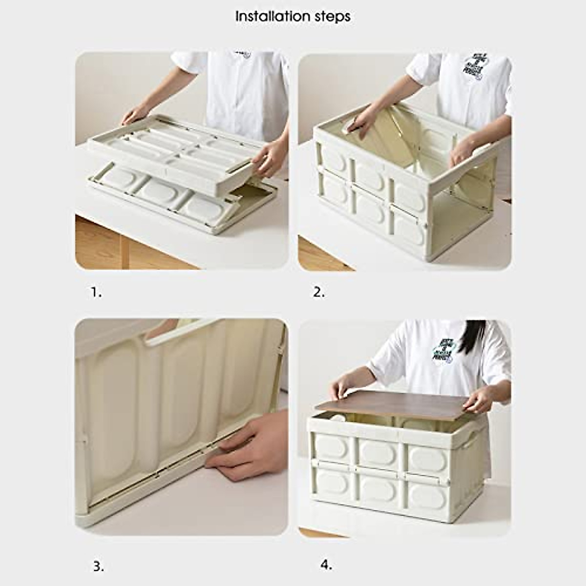 VTOSEN Collapsible Storage Bins, PP Storage Bins with Lids, Large Capacity Foldable Storage Container, Practical Convenient to Carry, Multifunctional Storage Box, for Camping Picnic (Beige)