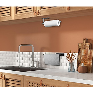 Paper Towel Holder Under Cabinet, Sliver Drilling or Self Adhesive Paper Towel Holder, Paper Towel Roll Rack, SUS304 Stainless Steel Under Counter Paper Towel Holder for Kitchen, Pantry, Bathroom