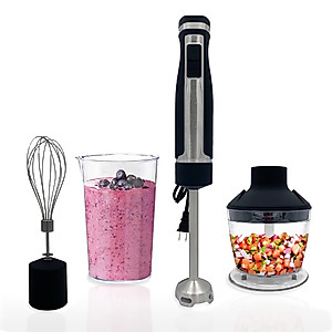 Blendtec Immersion Blender - Handheld Stick Blender, Whisk, and Food Processor and 75 oz FourSide Jar - Clear - Includes 3 Attachments, 20 oz BPA-Free Jar, and Storage Tray - Stainless Steel