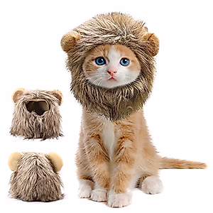 VANVENE Cute Lion Mane Wig Costume for Cat-Pet Adjustable Fancy Lion Hair Cats Outfit for Halloween Christmas Easter Birthday Party Supplies