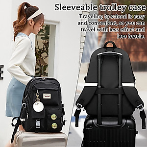 Backpack for Teen Girls Aesthetic School Backpack for College Middle High Elementary School Laptop Backpacks 15.6 Inch Cute School Bag Lightweight Waterproof Bookbag Women Casual Daypack (Black)