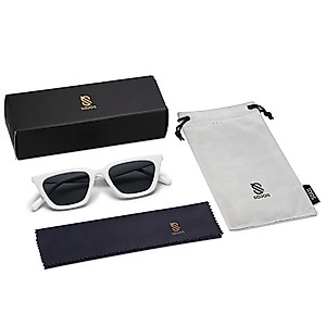SOJOS Polarized Narrow Square Cateye Sunglasses for Women Retro Trendy Driving Glasses SJ2169 with White Frame/Grey Lens…