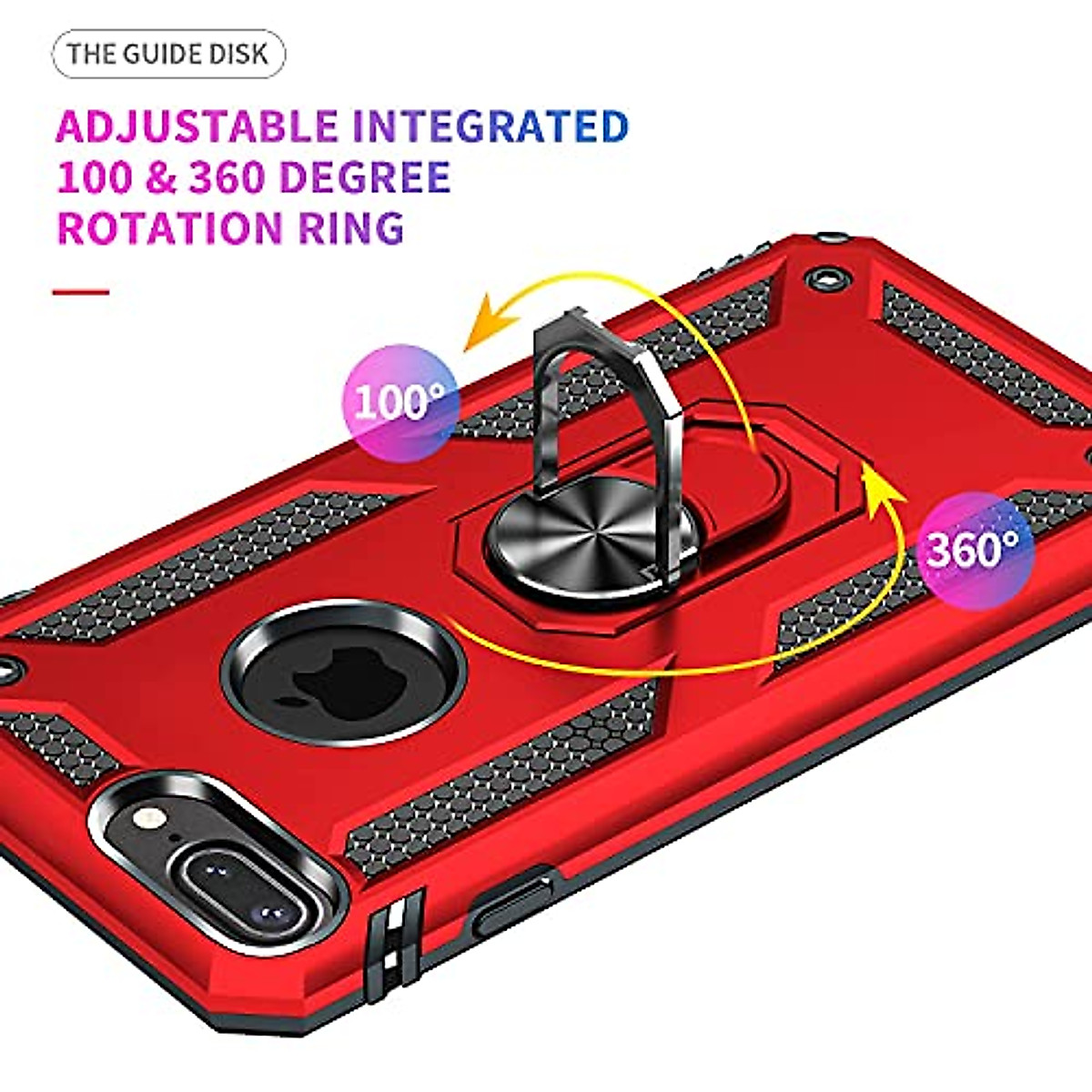 SunRemex Compatible for iPhone 8 Plus Case, iPhone 7 Plus Case, iPhone 6/6s Plus Case with Tempered Glass Screen Protector [2Pack] 5.5"，Kickstand [Military Grade] 16ft Drop Tested Protective. (Red)