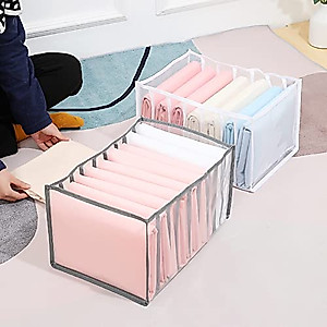 GRASARY Drawer Transparent Clothes Storage Box Home Compartment Organizer for Jeans, Pants, Closet, Socks Underwear, Bra (Grey and White) White 7Grid