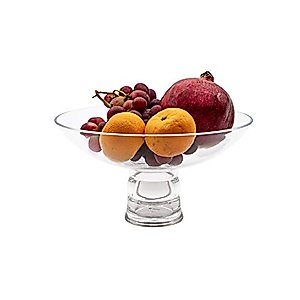 Huang Acrylic Clear Large Round Fruit Bowl with Multifunctional Removable Pedestal | Decorative Kitchen Table or Countertop Centerpiece Stand | 10.5 x 10.5 x 5.5 inches