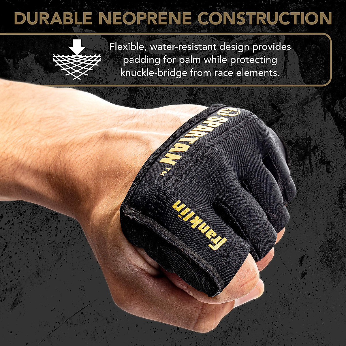 Franklin Sports Spartan Race Minimalist Premium OCR Glove Pair, Black/Gold - Adult Small
