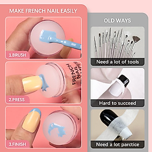 French Nail Stamper - BTArtbox French Tip Nail Tools with Nail Scraper and Replaceable Stamper Head, 100-Time Using Silicone Nail Stamper Kit for Gel Nail Polish DIY Nail Art Tools for Christmas