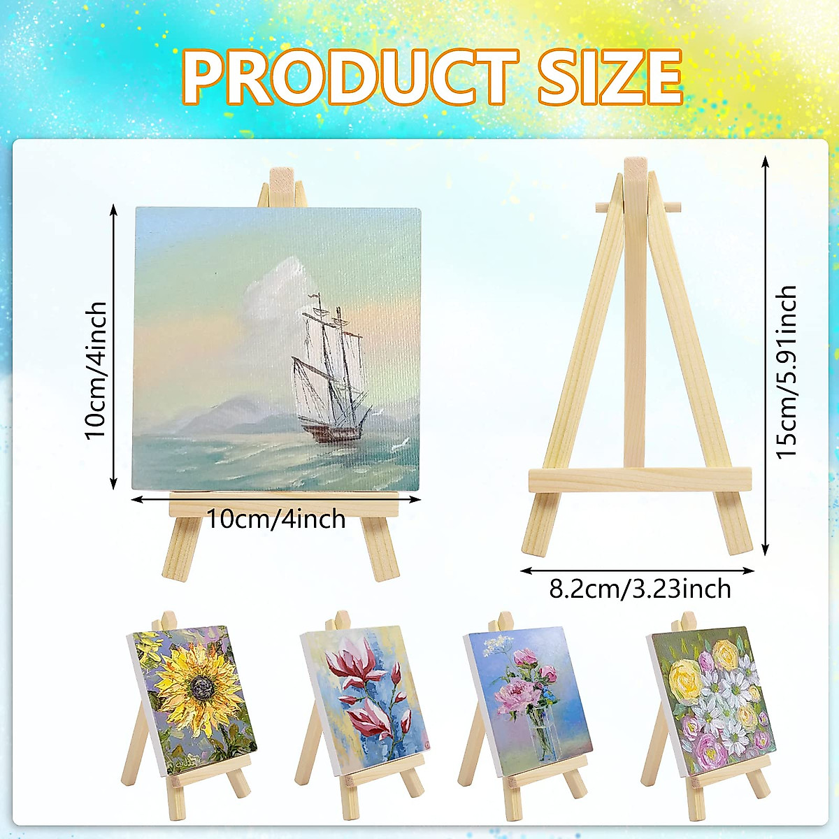 UHBYJM 32 Pack Mini Canvas and Easel,4 x 4 Inch Stretched Mini Canvases Small Painting Canvas with Mini Easel,Art Canvases Small Canvases for Kids Painting Party Craft Acrylic Pouring Oil Water Color