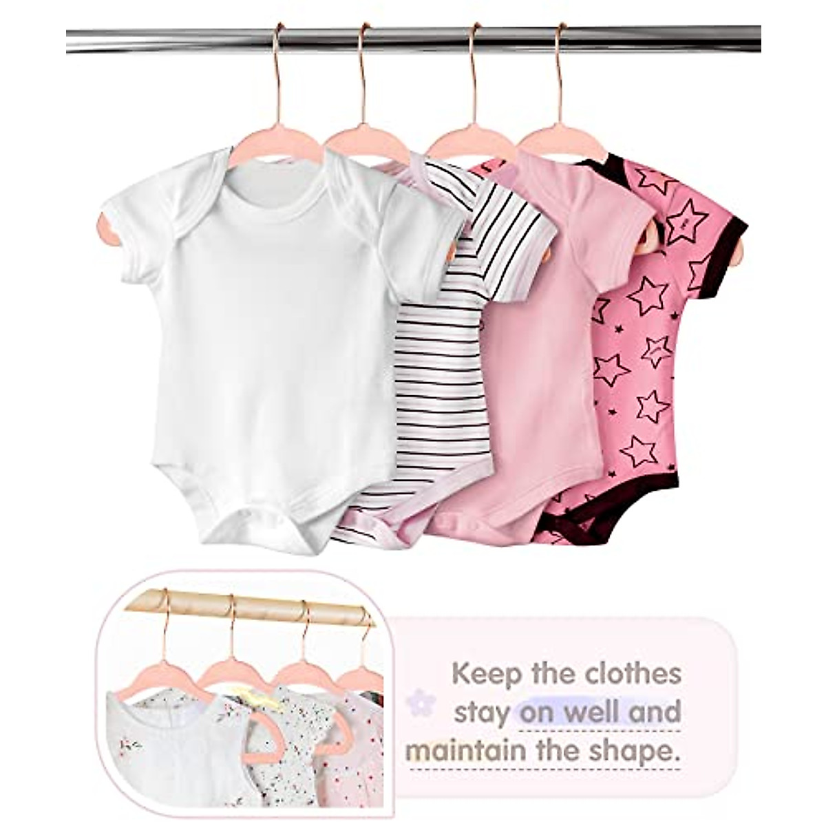 Kids Velvet Hangers, VIS'V 11 Inch Pink Non-Slip Baby Clothes Hangers with 6 Pcs Cute Clothing Dividers for Infant Toddler Boys & Girls Closet Organizer - 30 Pack