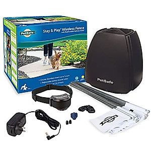 PetSafe Stay & Play Wireless Pet Fence with Replaceable Battery Collar, Covers up to 3/4 Acre, For Dogs & Cats over 5 lb, Waterproof Collar, Tone & Static, From Parent Company of INVISIBLE FENCE Brand