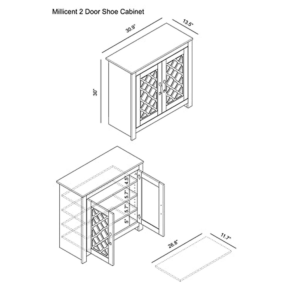 Galano Millicent 12 Pair Shoe Cabinet, Shoe Rack for Entryway, Shoe Organizer Cabinet, Free Standing Shoe Storage Mirror Doors, Adjustable Shelves, Engineered Wood, Mexican Grey