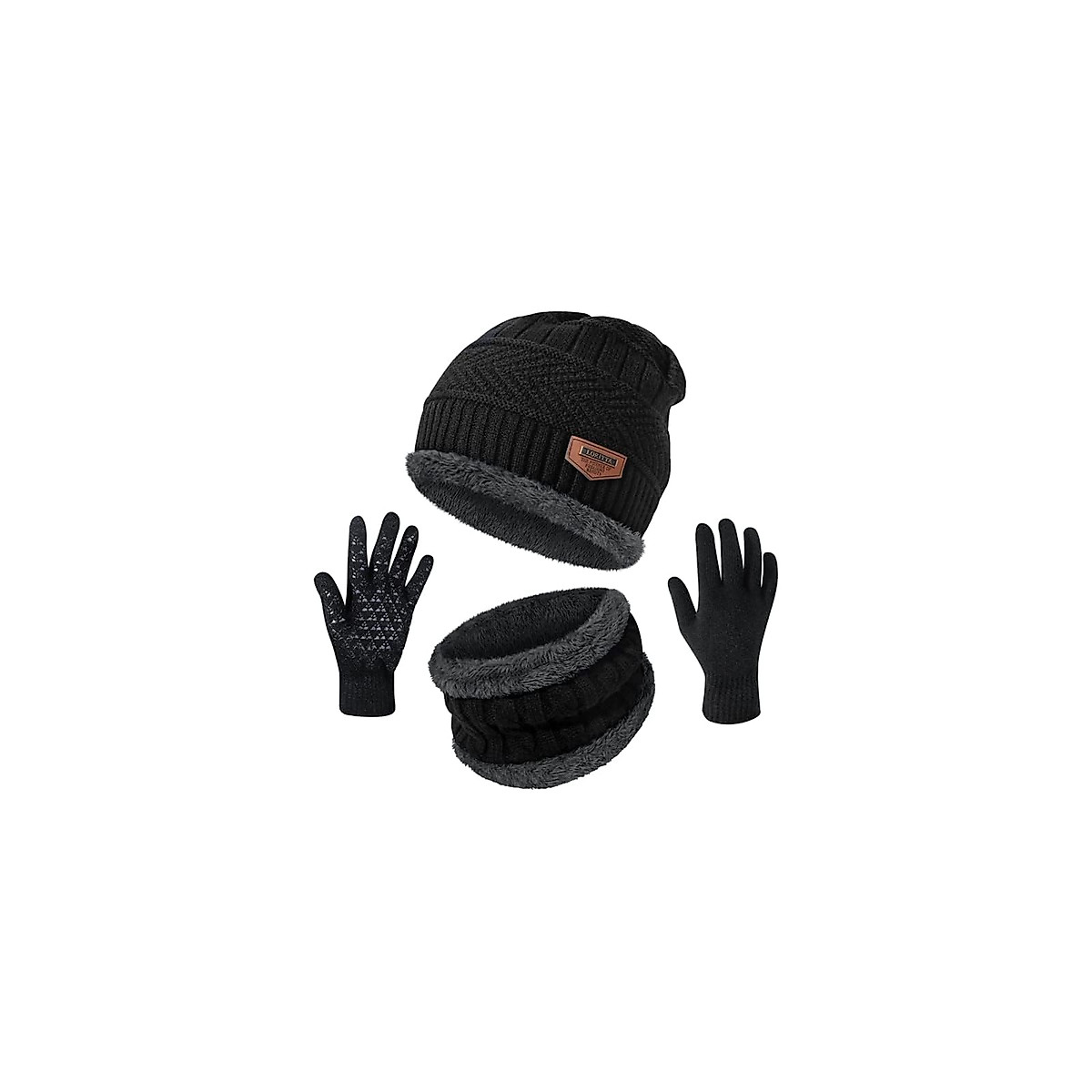 Winter Beanie Hats Scarf Gloves Set Thick Warm Slouchy Beanies Hat Knit Skull Cap Neck Warmer for Men Women,Hat Scarf Set-a-black