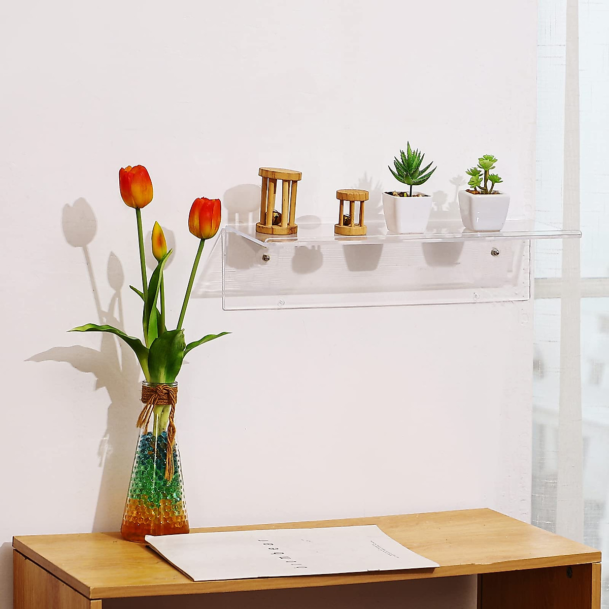 Clear Acrylic Floating Wall Ledge Shelf Modern Wall Mounted Floating Shelves for Bedroom Deco Living Room Hanging Shelving for Bathroom,Laundry Room,Small Shelf for Plant Lego Funko Pop Set of 6