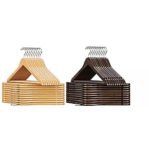Wood Clothes Hanger Classic 10 Pack - Wooden Hangers 10 pcs - Slightly Curved Hanger Set - Solid Coat with Stylish Chrome Hooks - Heavy-Duty Clothes, Jacket, Shirt, Pants, Suit Hangers