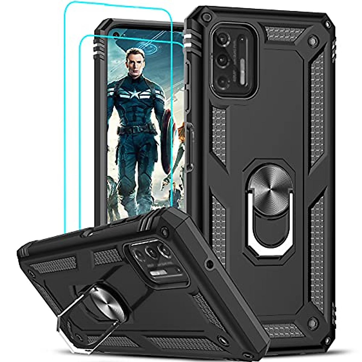 LeYi for Moto G Stylus Case, Moto G Stylus 2021 Case with 2 Tempered Glass Screen Protector, Military Grade Phone Case with Kickstand for Motorola G Stylus 2021 [Not Fit 5G/2020], Black