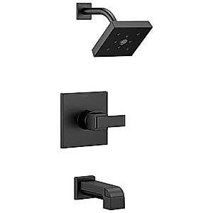 Delta Faucet Ara 14 Series Single-Function Tub and Shower Trim Kit with Single-Spray H2Okinetic Shower Head, Matte Black T14467-BL (Valve Not Included)