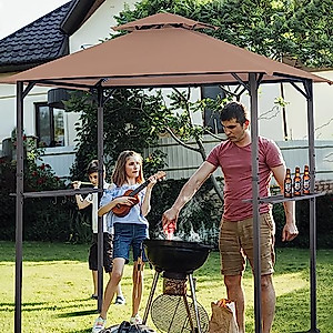 Akeacubo Replacement Canopy Cover with Double Tiered Roof Fit for 5'x8' BBQ Grill Gazebo Model L-GG001PST、L-GZ238PST - Khaki