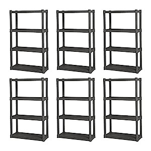 Sterilite 4 Shelf Durable Solid Surface Shelving Unit, Flat Gray (6 Pack)