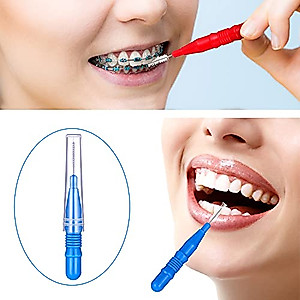 Patelai 50 Pieces Braces Brush for Cleaner Interdental Brush Toothpick Dental Tooth Flossing Head Oral Dental Hygiene Flosser Toothpick Cleaners Tooth Cleaning Tool (Red, Blue)