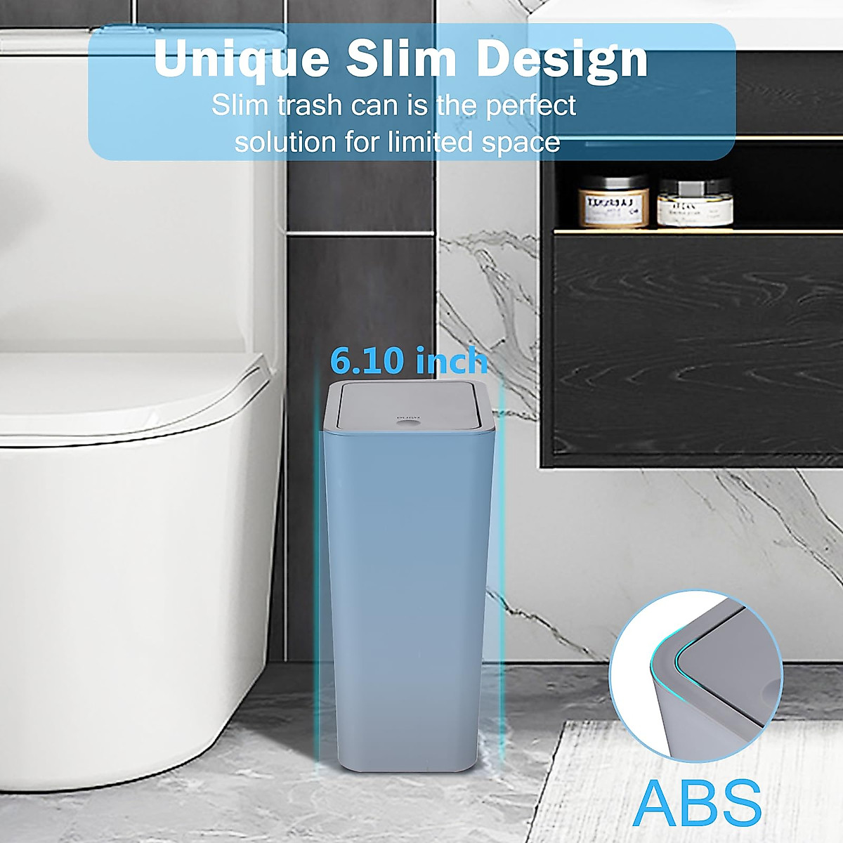 RTWDKFQ 3 Pack Bathroom Small Trash Can with Lid,10L / 2.6 Gallon Slim Garbage Bin Wastebasket with Pop-Up Lid for Bedroom, Office, Kitchen,Dorm, Fits Under Desk