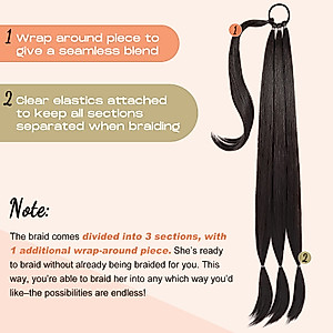 SEIKEA Long Braided Ponytail Extension with Hair Tie Straight Wrap Around Hair Extensions Ponytail Natural Soft Synthetic Hair Piece for Women Daily Wear 26 Inch 140 Gram Black Brown
