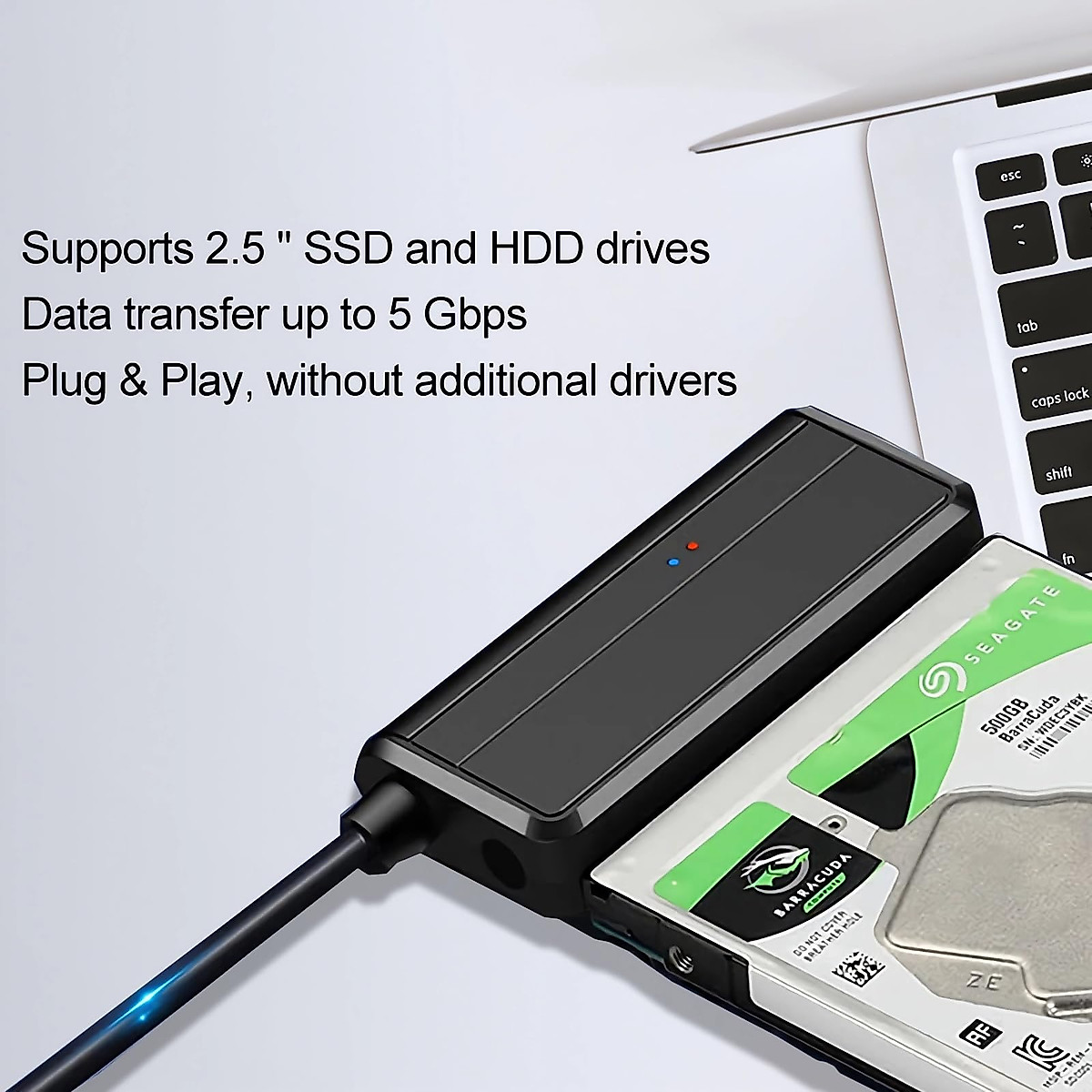 EYOOLD SATA to USB Adapter, High-Speed Data Transfer External Hard Drive Adapter, Data Recovery Converter Compatible with 2.5" and 3.5" SSD, HDDs Includes 12V/2A Power Adapter