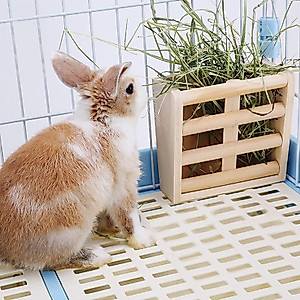 Chinchilla Hay Rack,Bunny Hay Feeder,Guinea Pig Hay Holder,Rabbit Food Dispenser,Natural Wooden,Hamster,Rabbit Cage Accessories by BLSMU