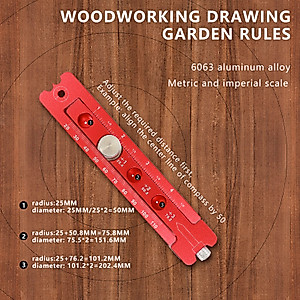 Woodworking Circular Drawing Tool, Aluminum Alloy Wood Scriber Tool Compass Scriber Adjustable Arc Drawing Ruler Gauge Metric and Inch Dual-Scale Fixed-Point Marking Carpenter Tool