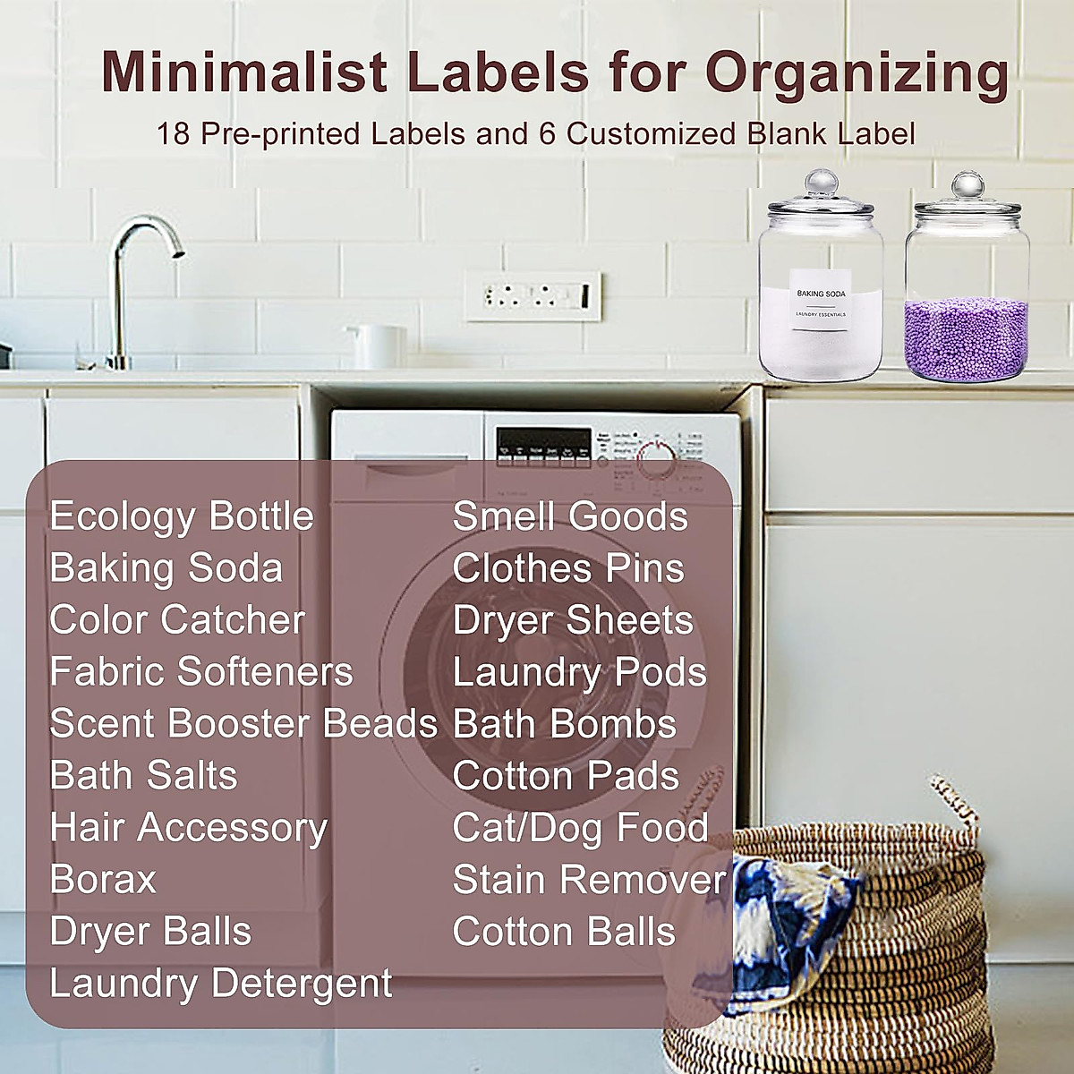 XPCARE Glass Jars for Laundry Room Organization Jars 0.5 Half Gallon Laundry Storage Glass Containers with Labels Organization with Lid for Laundry Detergent Laundry Pods Container, 1 Jars