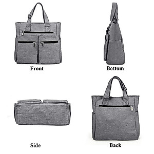 Canvas Tote Bag Waterproof Nylon Multi Pocket Shoulder Bags Laptop Work Bag Teacher Purse and Handbags for Women & Men (Grey 2)