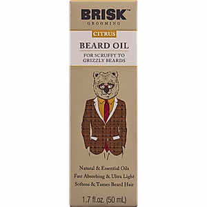 Brisk Beard Grooming Oil Liquid, Citrus for Beard Hair, 1.7 Oz