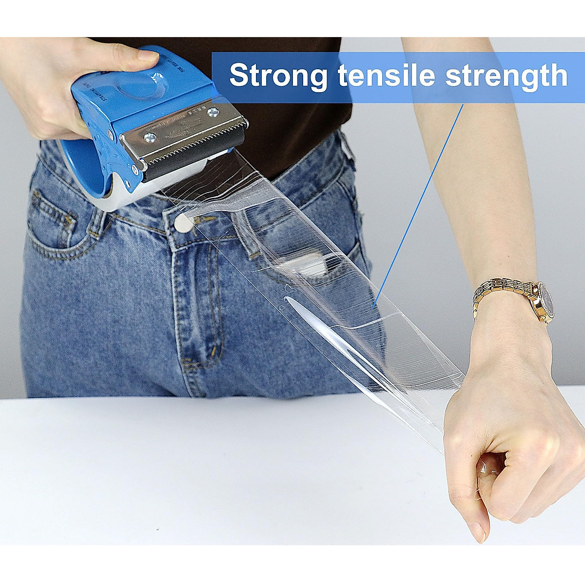 3 Inch Wide Clear Packing Tape with Dispenser,2.4 Mil x 55 Yards Heavy Duty Packaging Tape Refill for Shipping,Industrial Grade,Urtal Strong Boxing Tape for Moving,Mailing and Storages