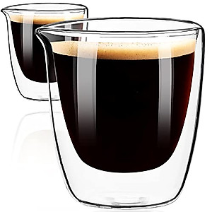 PARACITY Espresso Cups Set of 2, Double Walled Espresso Shot Glass with Spout, High Borosilicate Glass Expresso Coffee Cup, Anti-Scald Expresso Shots Cup, Clear Glass Espresso Accessories 2.7 OZ