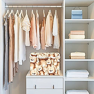 DOMIKING Lovely Teddy Bear Large Storage Bin with Lid Collapsible Shelf Baskets Box with Handles Closet Organizer for Clothes Toy Gift Storage