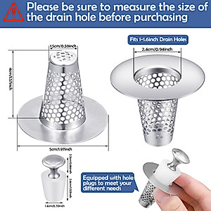 ProSuites 2PCS Bathroom Sink Drain Strainers fit Hole Size 1.2"-1.6" Stainless Steel Bathtub Hair Catcher Cone Shaped Water Drain with 2PCS Strainers Cover