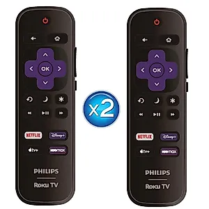 2 Pack - OEM Replacement Remote Control for All Philips Roku Smart TVs【Only Works with Philips Roku TV, Not for Roku Stick and Roku Box】 (Netflix/Disney Plus/Apple TV+ / HBO Max)