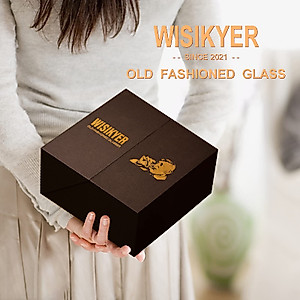 WISIKYER Whiskey Glasses Set 4, Spinning Bourbon Glass with Luxury Box Rotating Old Fashioned Rocks Glass Gifts on Birthday/Retirement/Anniversary, Scotch Glass Cup Gifts for Men