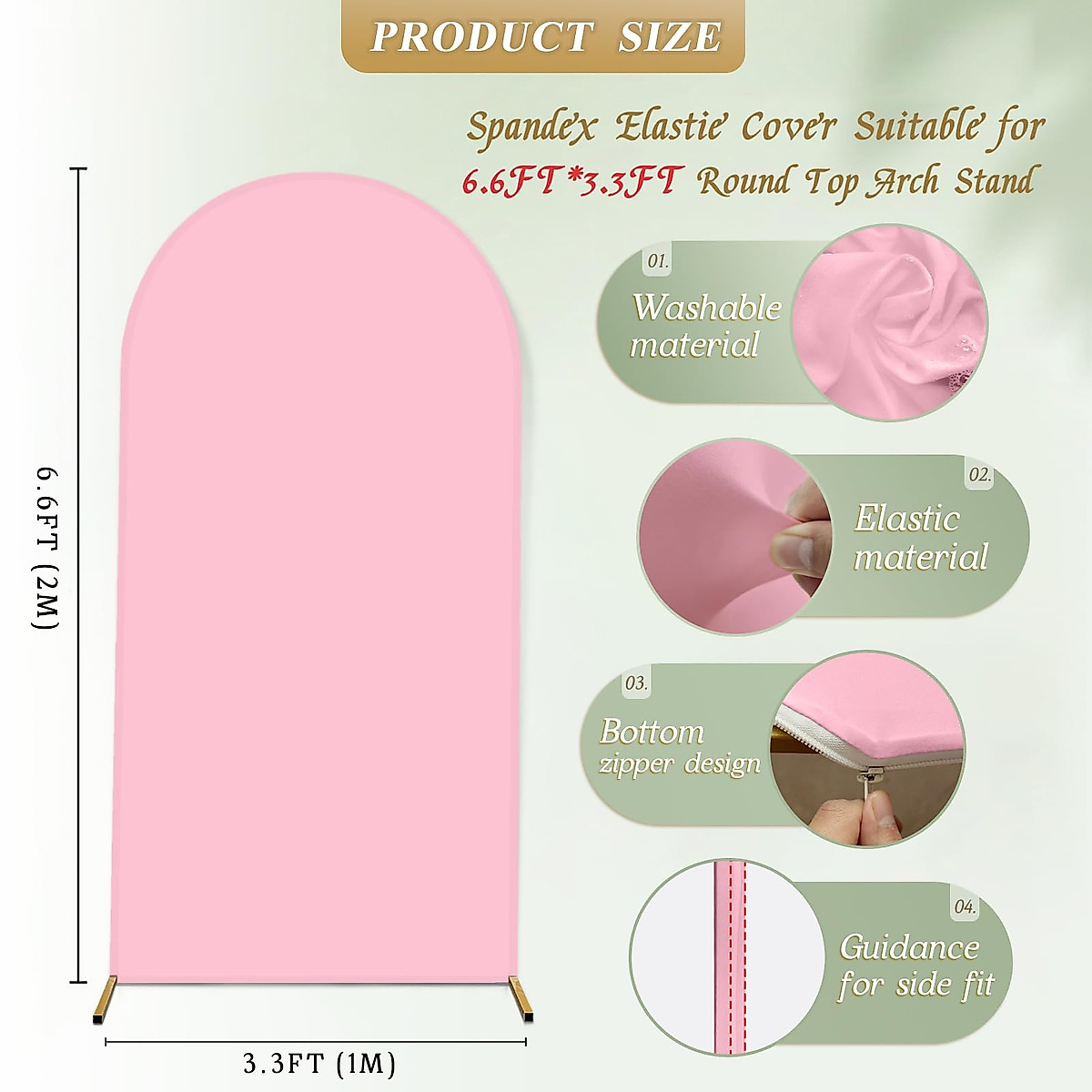 ZpigToor Spandex Arch Backdrop Cover, Pink, 2-Sided, Fits 3.3 x 6.6 ft, for Wedding, Baby Shower, Banquet Decoration