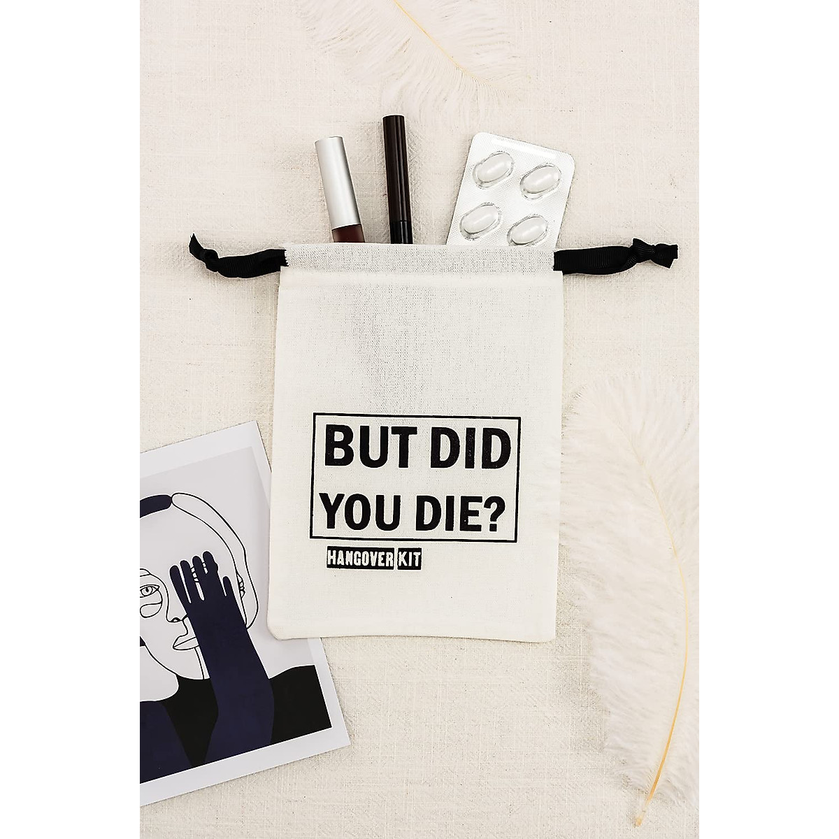 MEJOY 10 Pack Hangover Kit, 5x7 In BLACK Foil BUT DID YOU DIE Recovery Kit Bags for Bachelor Party, Bachelorette Bridal Shower Pouches With Drawstring, Wedding Favors Decor