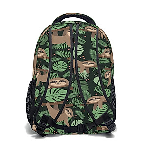 Funny Sloth Backpack Palm Leaves School Shoulder Bag Casual Day Pack Outdoor Durable Bookbag for Girls Boys Teen Work Picnic Travel