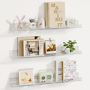 Fixwal 24 Inch Acrylic Shelves, Clear Shelves for Wall Mounted Shelves Display Nursery Book Shelf, Bathroom Storage, Picture Ledge Shelves 3 Pack (Clear)